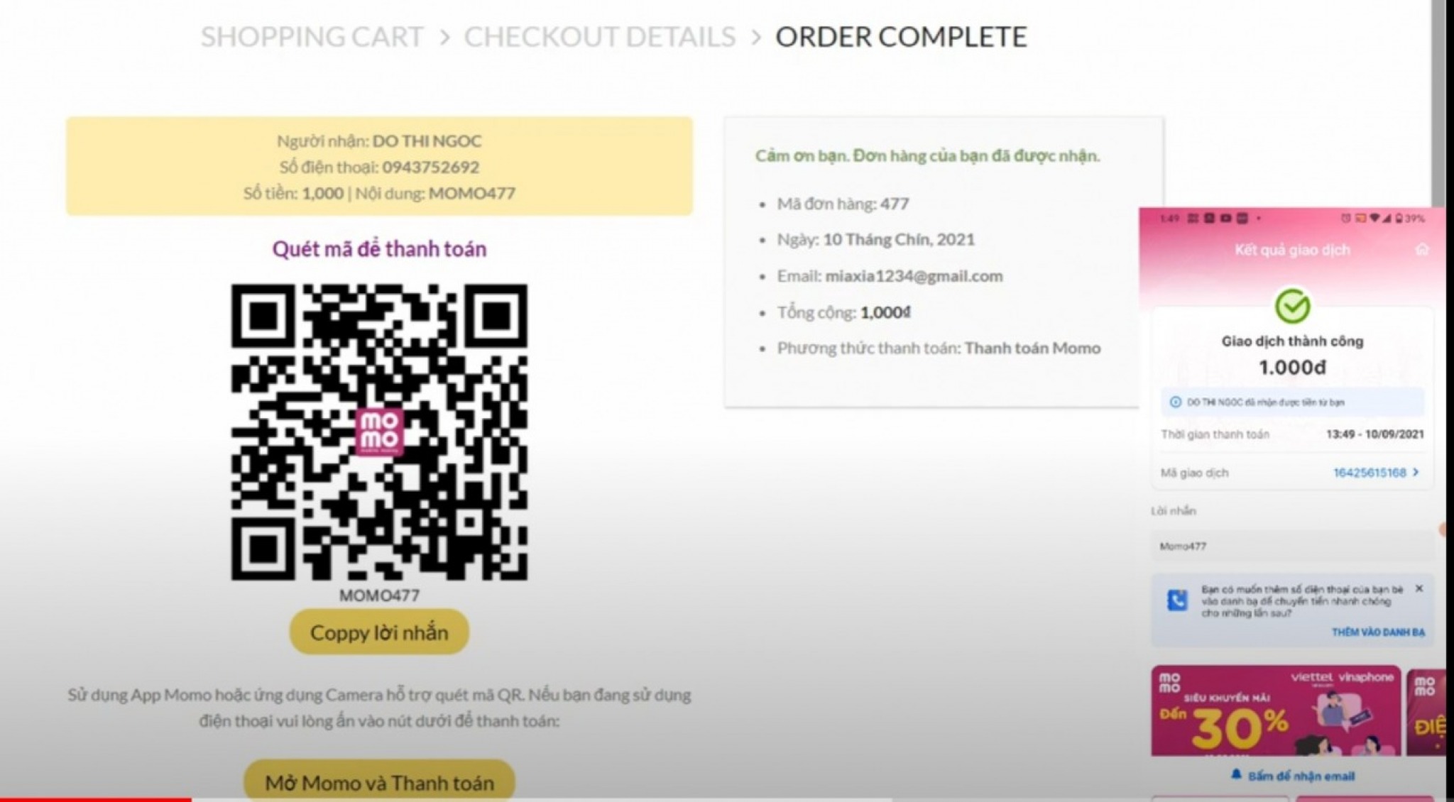 MomoPay thanh toán sản phẩm qua ví momo - Marketing Online